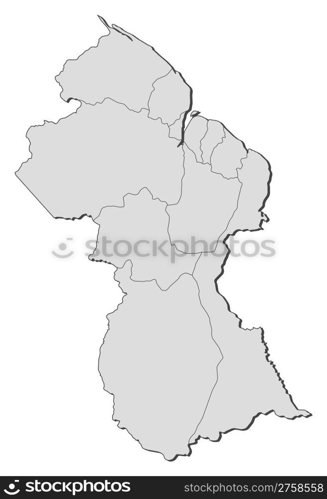 Map of Guyana. Political map of Guyana with the several regions. — Stockphotos.com