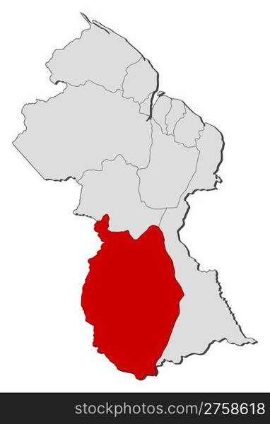 Map of Guyana, Cuyuni-Mazaruni highlighted. Political map of Guyana ...