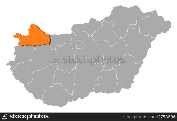 Map of Hungary, Gyor-Moson-Sopron highlighted. Political map of Hungary ...