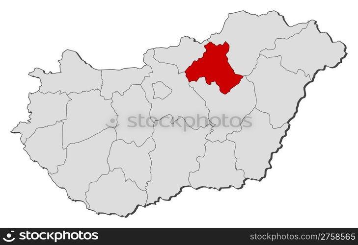 Map of Hungary, Heves highlighted. Political map of Hungary with the ...