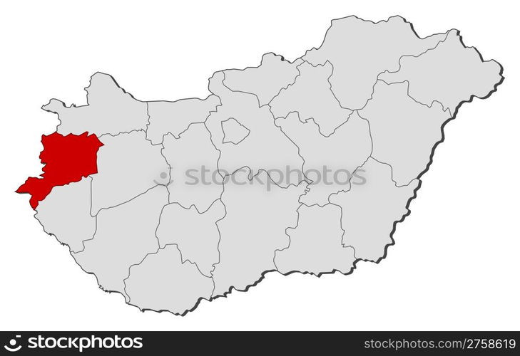 Map of Hungary, Vas highlighted. Political map of Hungary with the ...