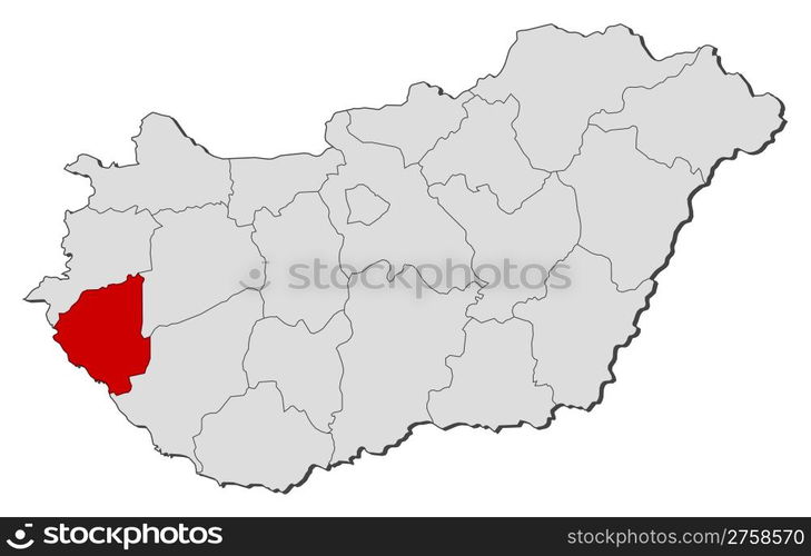 Map of Hungary, Zala highlighted. Political map of Hungary with the ...