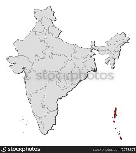 Map of India, Andaman and Nicobar Islands highlighted. Political map of ...