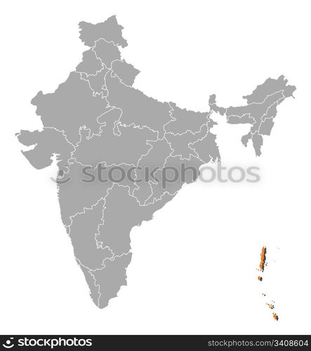 Map of India, Andaman and Nicobar Islands highlighted. Political map of ...
