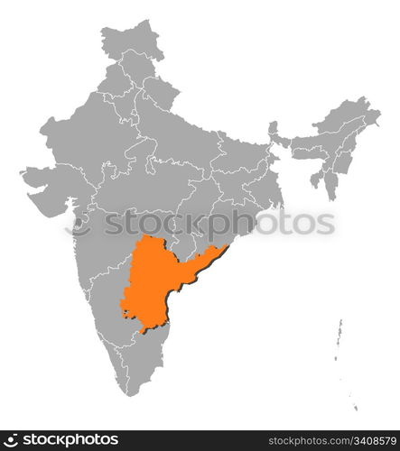 Map of India, Andhra Pradesh highlighted. Political map of India with ...