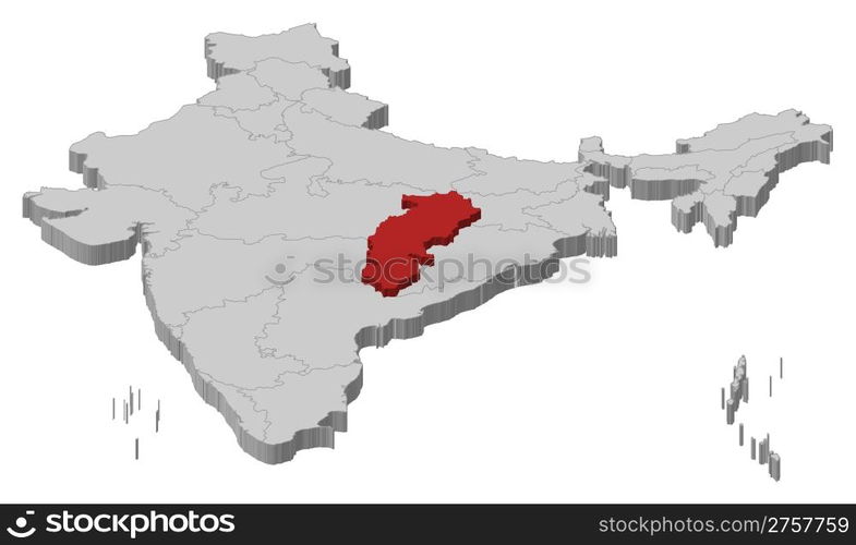 Map of India, Chhattisgarh highlighted. Political map of India with the ... Map of India, Chhattisgarh highlighted. Political map of India with the ...