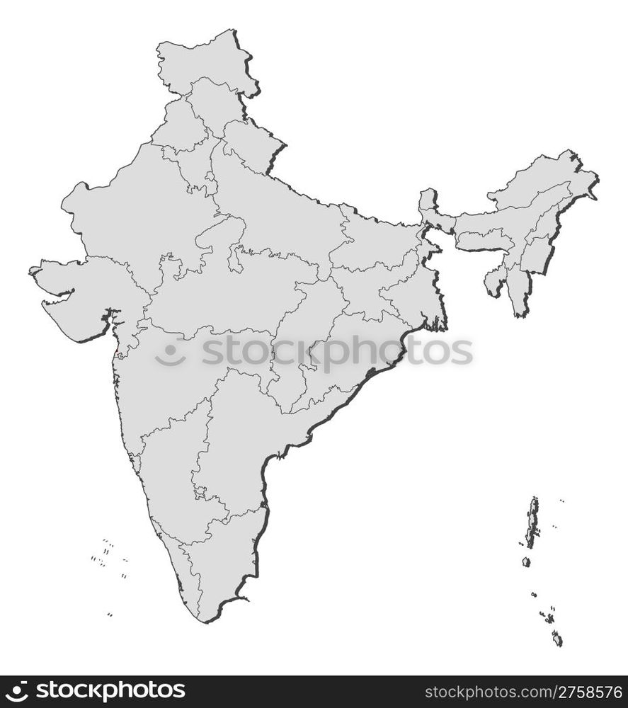 Map of India, Daman and Diu highlighted. Political map of India with ...