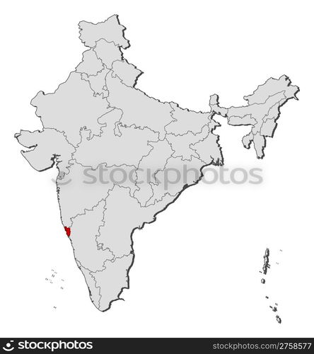 Map of India, Goa highlighted. Political map of India with the several ...
