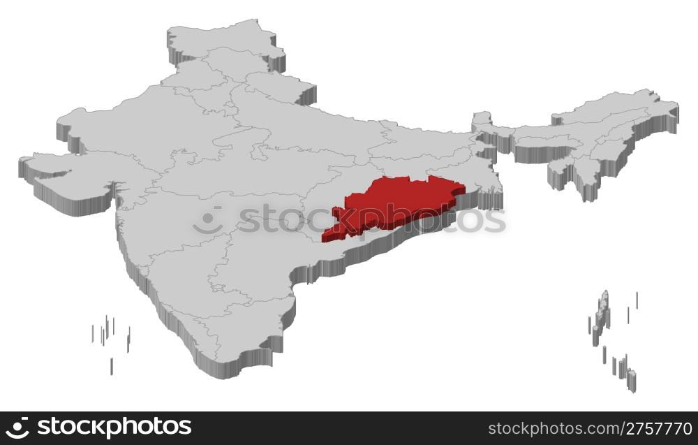 Map of India, Orissa highlighted. Political map of India with the ...