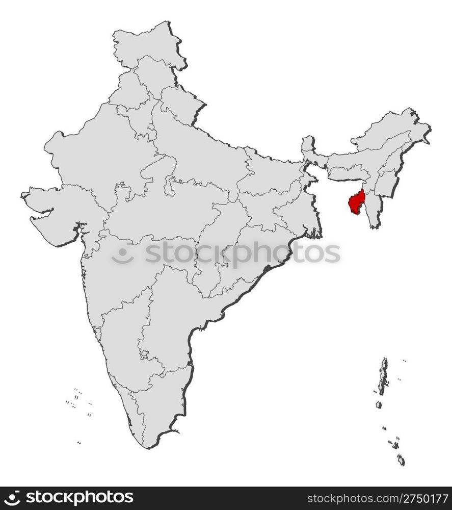 Map of India, Tripura highlighted. Political map of India with the ...