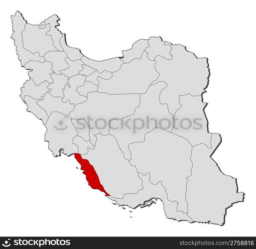 Map of Iran, Bushehr highlighted. Political map of Iran with the ...
