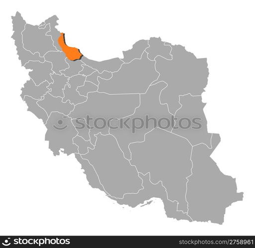 Map of Iran, Gilan highlighted. Political map of Iran with the several ...