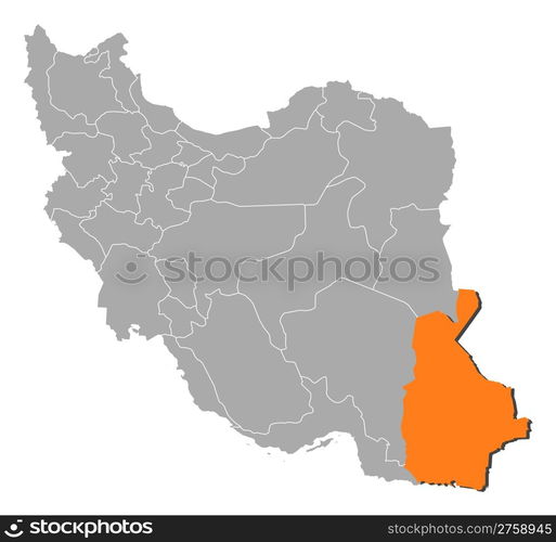 Map of Iran, Sistan and Baluchestan highlighted. Political map of Iran ...