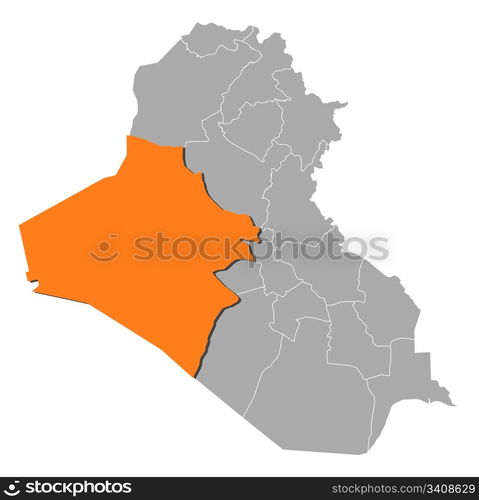 Map of Iraq, Al Anbar highlighted. Political map of Iraq with the ...