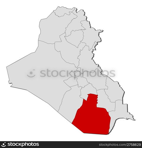 Map of Iraq, Al Muthanna highlighted. Political map of Iraq with the ...