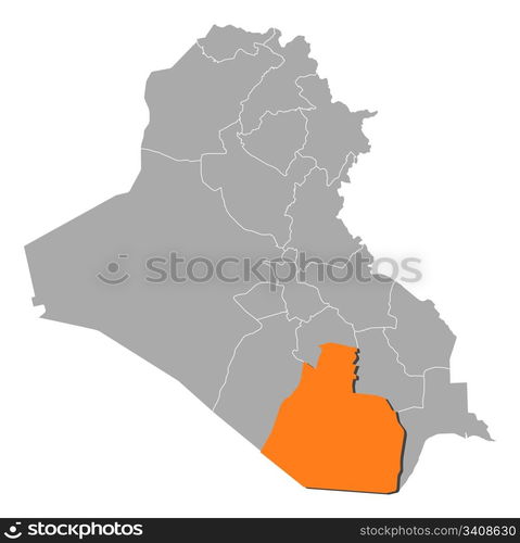 Map of Iraq, Al Muthanna highlighted. Political map of Iraq with the ...