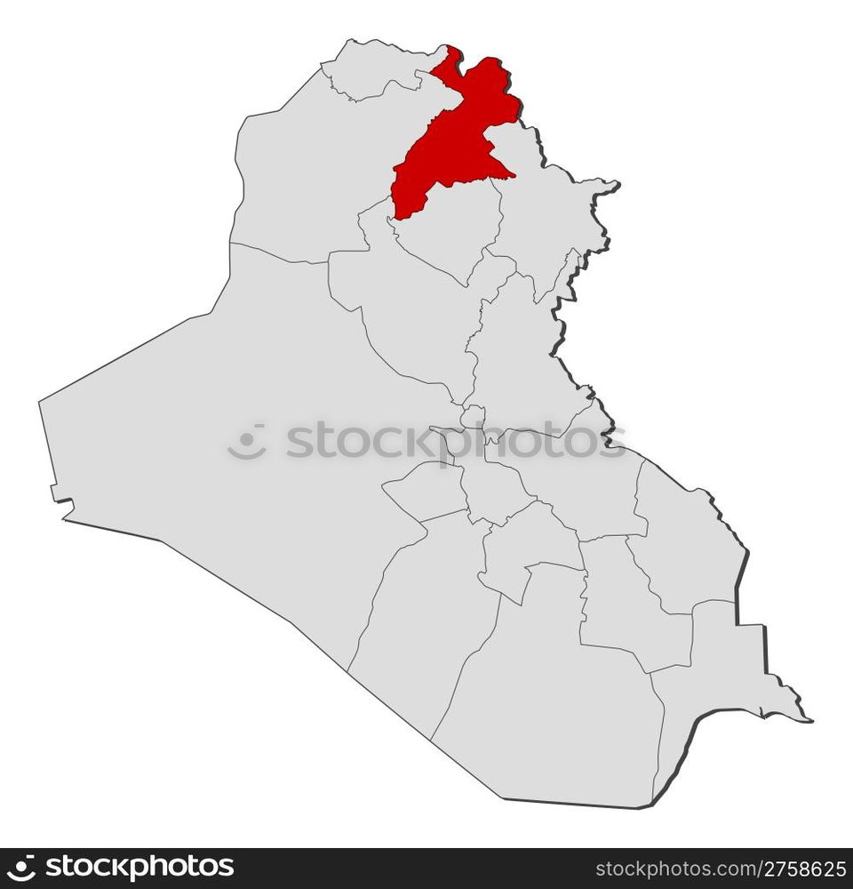 Map of Iraq, Arbil highlighted. Political map of Iraq with the several ...