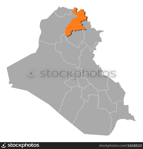 Map of Iraq, Arbil highlighted. Political map of Iraq with the several ...