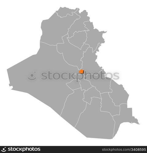 Map of Iraq, Bagdad highlighted. Political map of Iraq with the several ...