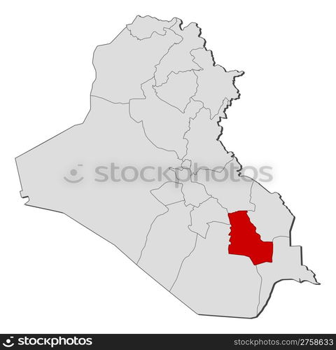Map of Iraq, Dhi Qar highlighted. Political map of Iraq with the ...