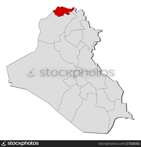 Map of Iraq, Dohuk highlighted. Political map of Iraq with the several ...