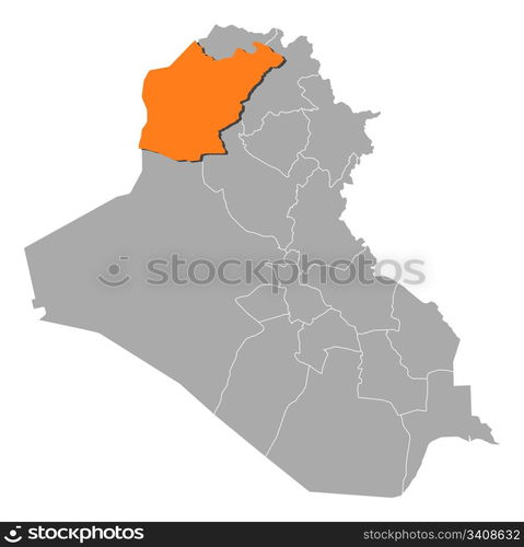 Map of Iraq, Ninawa highlighted. Political map of Iraq with the several ...