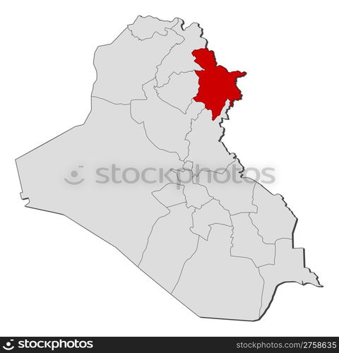 Map of Iraq, Sulaymaniyah highlighted. Political map of Iraq with the ...