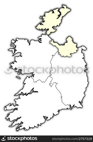 Map of Ireland, Ulster highlighted. Political map of Ireland with the ...
