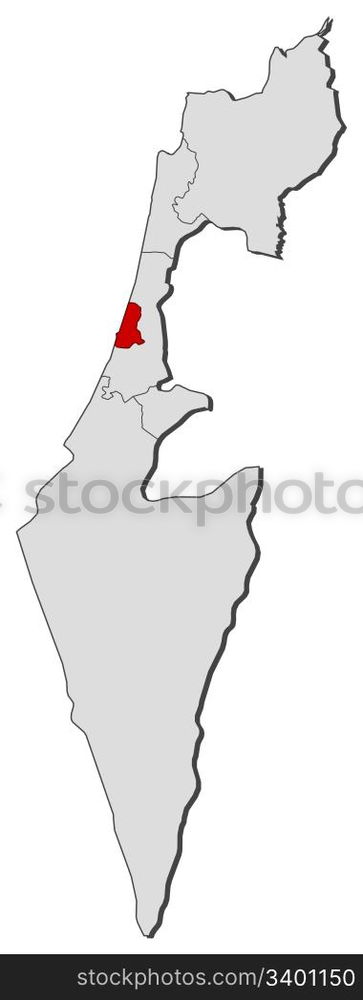 Map of Israel, Tel Aviv highlighted. Political map of Israel with the ...