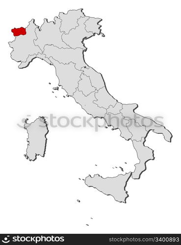 Map of Italy, Aosta Valley highlighted. Political map of Italy with the ...
