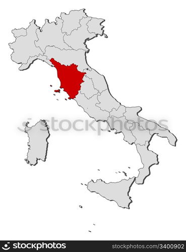 Map of Italy, Tuscany highlighted. Political map of Italy with the ...