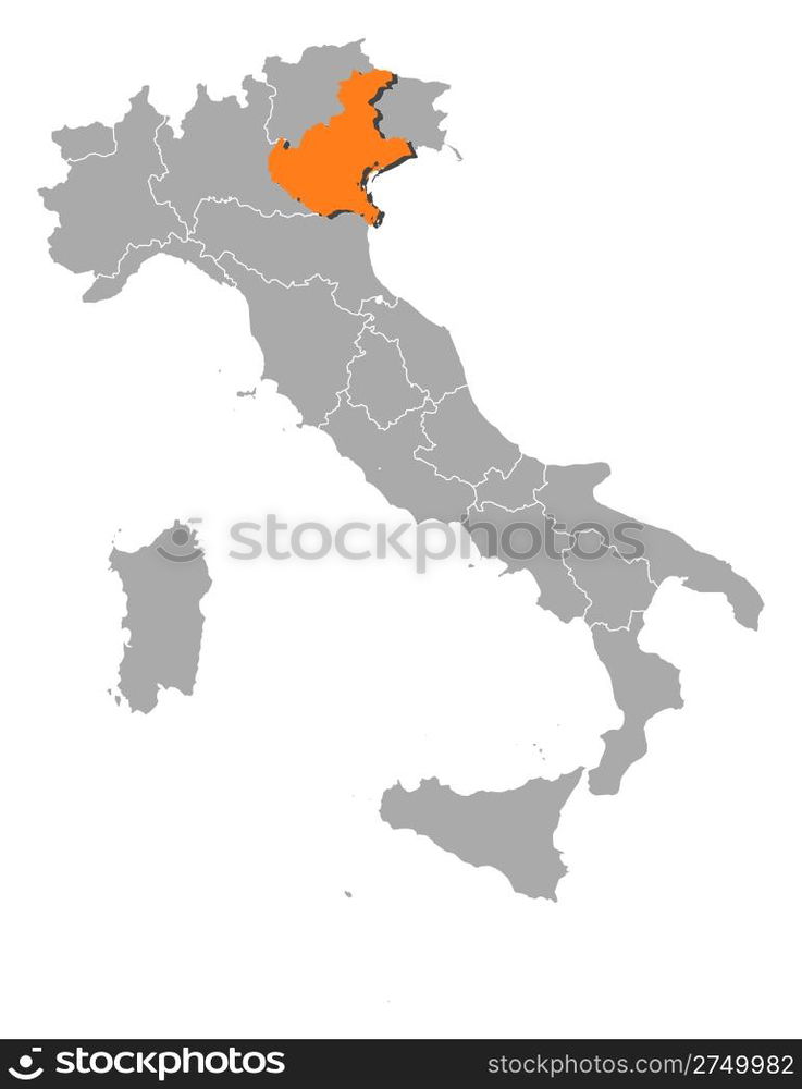 Map of Italy, Veneto highlighted. Political map of Italy with the ...