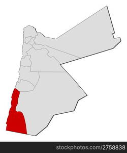 Map of Jordan, Tafilah highlighted. Political map of Jordan with the ...