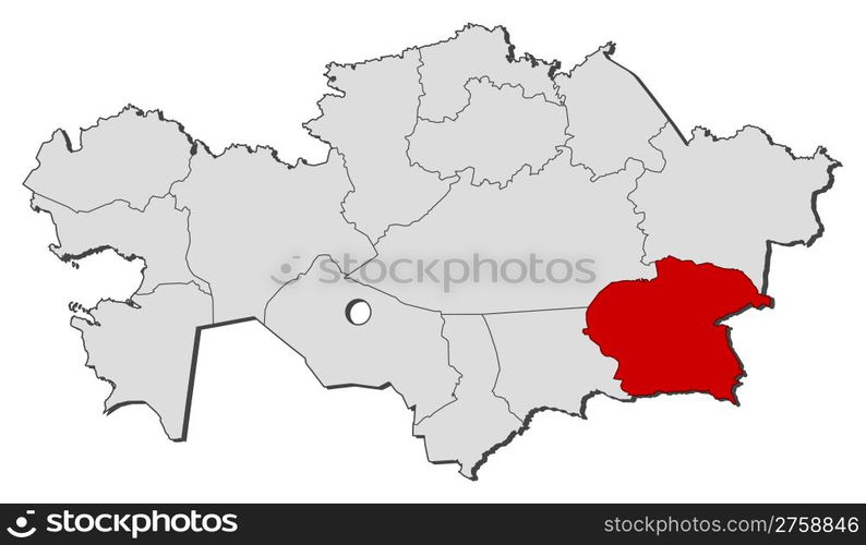 Map of Kazakhstan, Almaty highlighted. Political map of Kazakhstan with ...