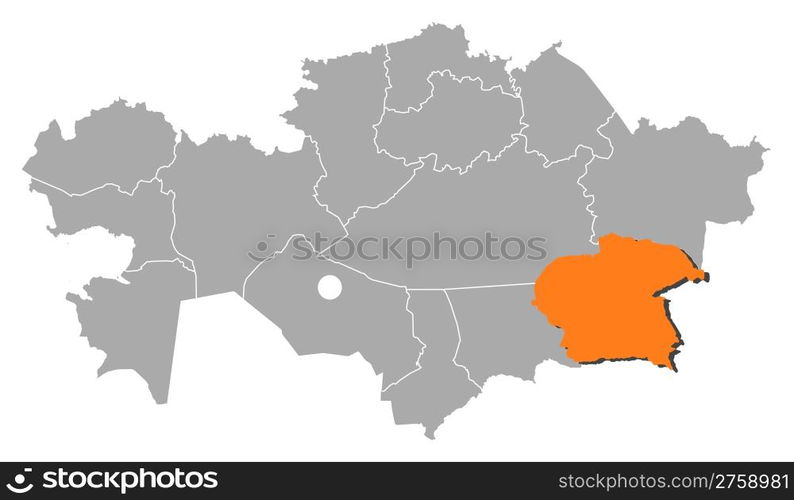 Map of Kazakhstan, Almaty highlighted. Political map of Kazakhstan with ...