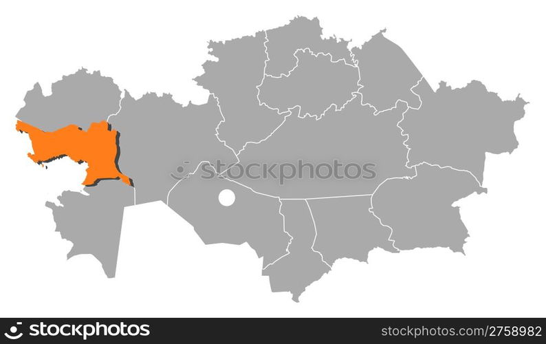 Map of Kazakhstan, Atyrau highlighted. Political map of Kazakhstan with ...