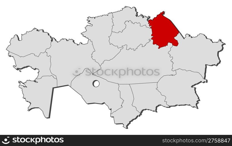 Map of Kazakhstan, Pavlodar highlighted. Political map of Kazakhstan ...