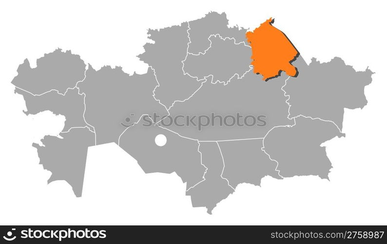 Map of Kazakhstan, Pavlodar highlighted. Political map of Kazakhstan ...