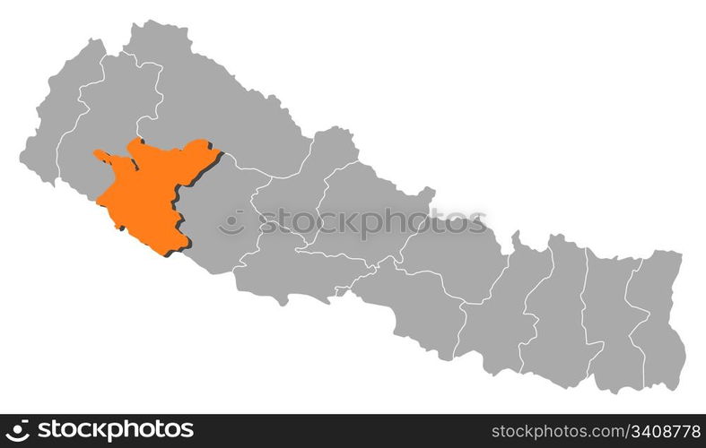 Map of Nepal, Bheri highlighted. Political map of Nepal with the ...