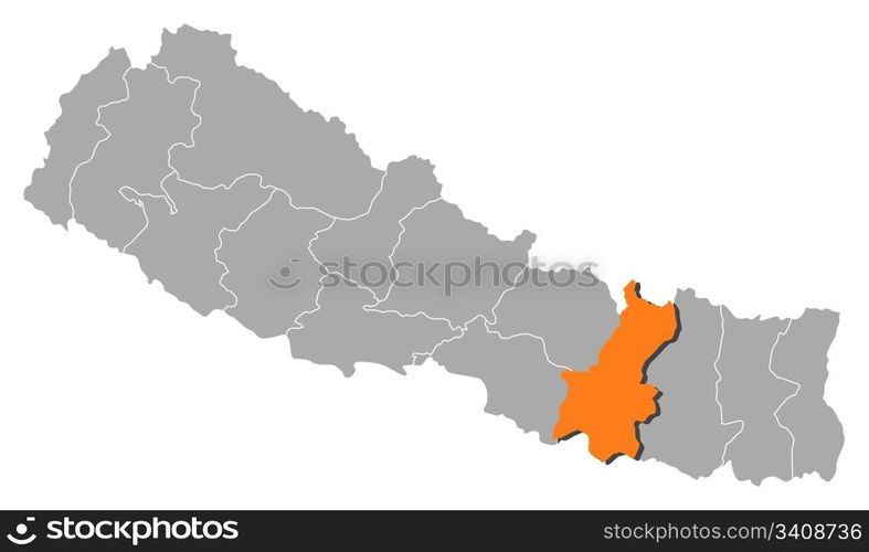 Map of Nepal, Janakpur highlighted. Political map of Nepal with the ...