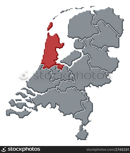 Map of Netherlands, North Holland highlighted. Political map of ...