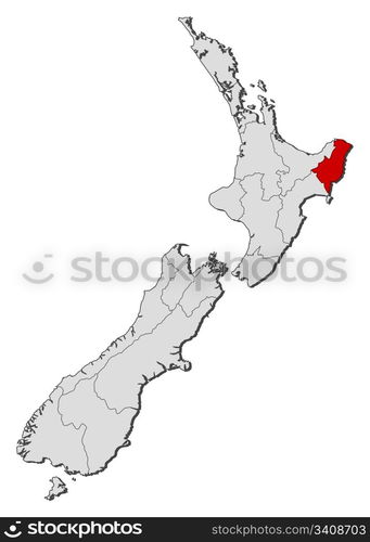Map of New Zealand, Gisborne highlighted. Political map of New Zealand ...