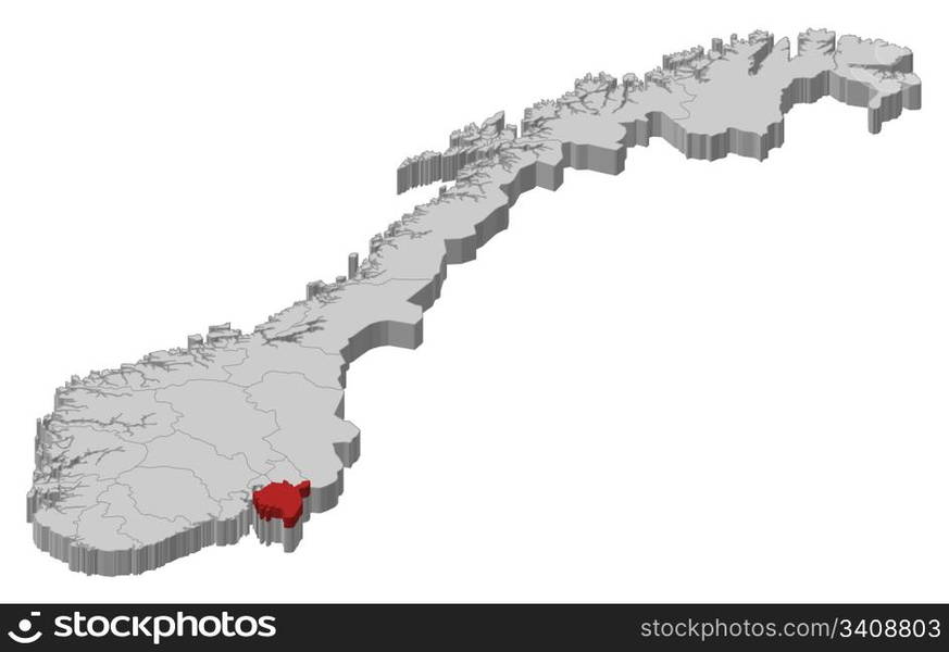 Map of Norway, Vestfold highlighted. Political map of Norway with the ...