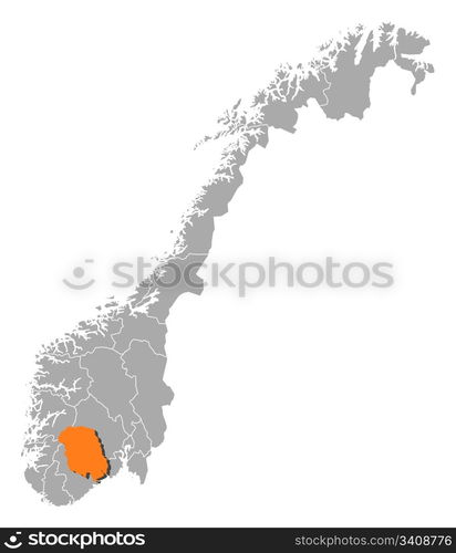Map of Norway, Telemark highlighted. Political map of Norway with the ...
