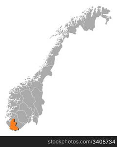 Map of Norway, Nord-Trondelag highlighted. Political map of Norway with ...