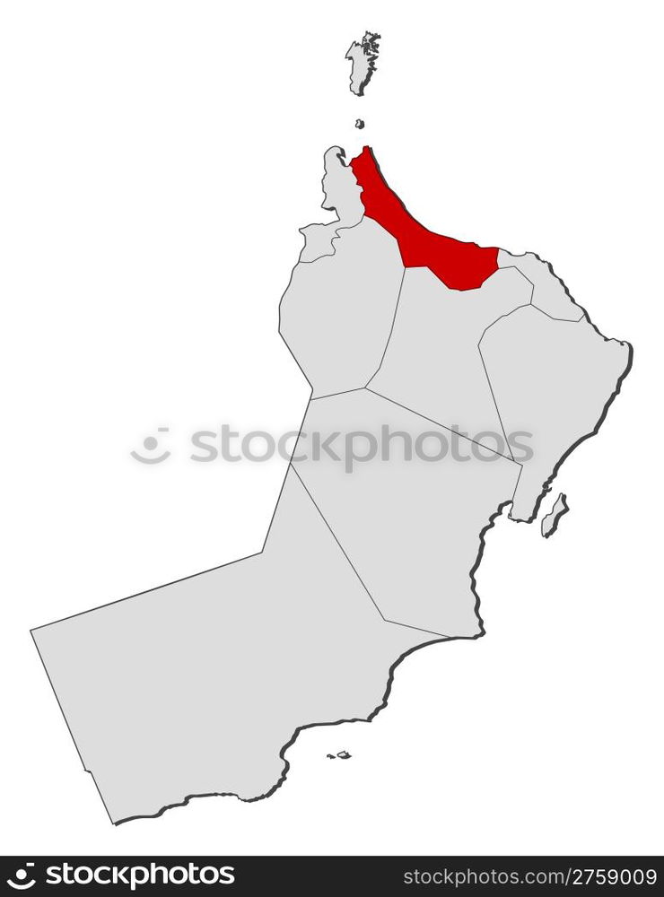 Map of Oman, Al Batinah highlighted. Political map of Oman with the several regions and ...