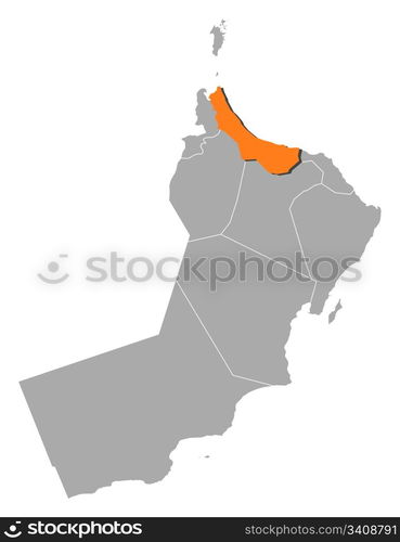Map of Oman, Al Batinah highlighted. Political map of Oman with the ...