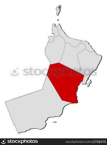 Map of Oman, Al Wusta highlighted. Political map of Oman with the several regions and ...
