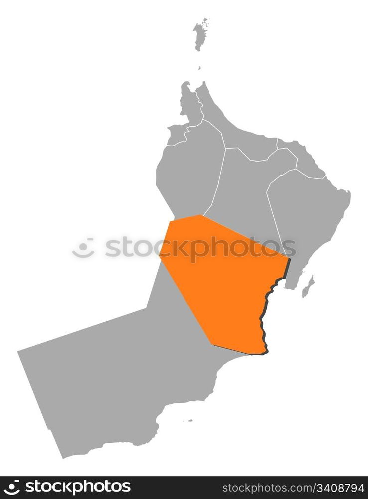 Map of Oman, Al Wusta highlighted. Political map of Oman with the several regions and ...
