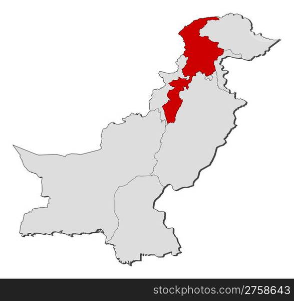 Map of Pakistan, Azad Kashmir highlighted. Political map of Pakistan ...